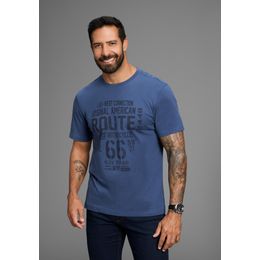 MAN'S WORLD MAN'S WORLD Herren Rundhalsshirt, blau, Gr. S, bedruckt, Single Jersey, Obermaterial: 100% Baumwolle, Shirts, kurz&auml;rmelig, l&auml;ssige Passform,