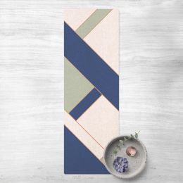 Bilderwelten Kork-Teppich Illustration blau Korkmatte - Eckiges Geflecht Mintblau - Geometrisch Wohnzimmer Schlafzimmer