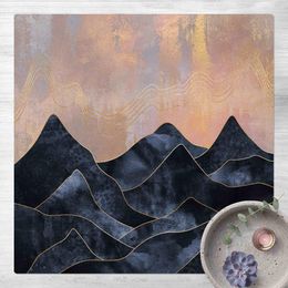 Bilderwelten Kork-Teppich Abstrakt blau originell Aquarell - Goldene D&auml;mmerung &uuml;ber Gebirge - Deko Wohnzimmer Schlafzimmer