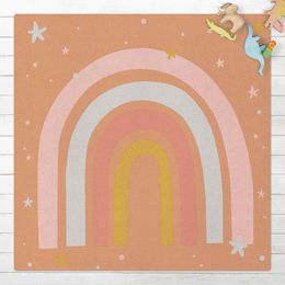 Bilderwelten Kork-Teppich Illustration pastell Korkmatte - Gro&szlig;er Regenbogen mit Sternen und P&uuml;nktchen - Regenbogen Kinderzimmer Baby M&auml;dchen Jungen