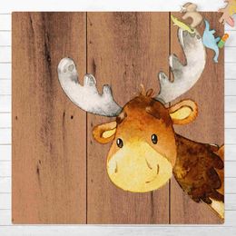 Bilderwelten Kork-Teppich Illustration braun Aquarell - Aquarell Hirsch auf Holz - Deko Kinderzimmer Baby M&auml;dchen Jungen