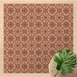 Bilderwelten Kork-Teppich Illustration rot Fliesenoptik - Aquarell Fliesenmuster Porto Terracotta - Deko Wohnzimmer Schlafzimmer