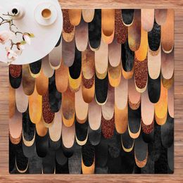 Bilderwelten Kork-Teppich Abstrakt gold originell Aquarell - Federn Bronze Schwarz - Geometrisch Wohnzimmer Schlafzimmer