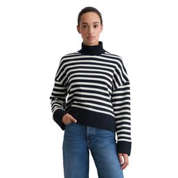 Marc O'Polo MARC O'POLO Damen Sweatshirt "mit breitem Rippstrick-Bund"dunkelblau, Gr. M, gestreift, Obermaterial: 100% Baumwolle, Sweatshirts