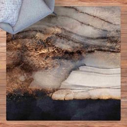 Bilderwelten Kork-Teppich Abstrakt schwarz originell Aquarell - Goldener Marmor gemalt - Deko Wohnzimmer Schlafzimmer