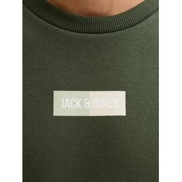 Jack & Jones JACK & JONES Herren Sweater "JJPAN SWEAT CREW NECK", gr&uuml;n, Gr. M, bedruckt, angeraute Sweatware, Obermaterial: 60% Baumwolle, 40% Polyester,