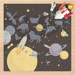 Kork-Teppich - Planeten mit Sternzeichen und Raketen - Illustration blau Spirituell Korkmatte Himmel Kinderzimmer Baby M&auml;dchen Jungen