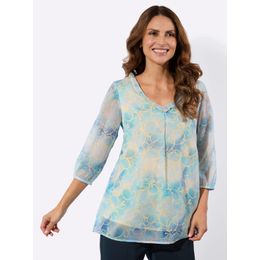Lady Damen Longbluse, blau, Gr. 42, gemustert, mehrfarbig, 100% Polyester, Blusen