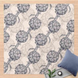 Bilderwelten Kork-Teppich Vintage blau Kulinarisch Korkmatte - Florale Eleganz Artischocke - Gem&uuml;se Wohnzimmer Schlafzimmer
