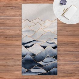 Bilderwelten Kork-Teppich Abstrakt weiss originell Aquarell - Aquarell Berge Wei&szlig; Gold - Deko Wohnzimmer Schlafzimmer