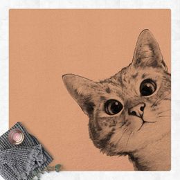 Bilderwelten Kork-Teppich modern schwarz weiss Tiere Aquarell - Illustration Katze Zeichnung Schwarz Wei&szlig; - Katze Wohnzimmer Schlafzimmer