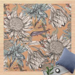 Bilderwelten Kork-Teppich Vintage grau Korkmatte - Florale Eleganz Sonnenhut - Pflanzen Wohnzimmer Schlafzimmer