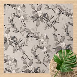 Bilderwelten Kork-Teppich Illustration grau Aquarell - Romantisches Bl&uuml;tenaquarell Natur Grau - Deko Wohnzimmer Schlafzimmer