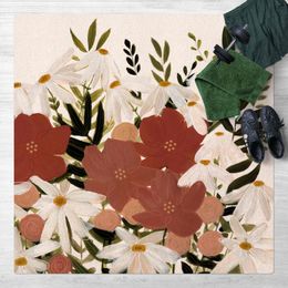 Bilderwelten Kork-Teppich Illustration rot Blumen Korkmatte - Blumenvielfalt in Rosa und Wei&szlig; II - Deko Wohnzimmer Schlafzimmer