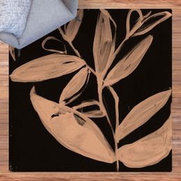 Bilderwelten Kork-Teppich Tropisch schwarz weiss originell Aquarell - Gemalte Bl&auml;tter auf Schwarz - Pflanzen Wohnzimmer Schlafzimmer