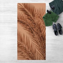 Bilderwelten Kork-Teppich Tropisch braun Natur Korkmatte - Bronzefarbene Palmenwedel - Palme Wohnzimmer Schlafzimmer