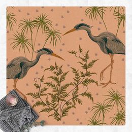 Bilderwelten Kork-Teppich Illustration gr&uuml;n Tiere Korkmatte - Chinoiserie Graureiher zwischen Gr&auml;sern - V&ouml;gel Wohnzimmer Schlafzimmer