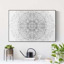 Akustik-Wechselbild Mandala Aquarell Ornament Muster Schwarz-Wei&szlig;