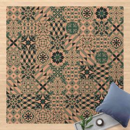 Bilderwelten Kork-Teppich Illustration t&uuml;rkis Fliesenoptik - Geometrischer Fliesenmix T&uuml;rkis - Deko Wohnzimmer Schlafzimmer