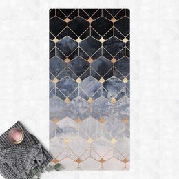 Bilderwelten Kork-Teppich Abstrakt gold originell Aquarell - Blaue Geometrie goldenes Art Deco - Geometrisch Wohnzimmer Schlafzimmer
