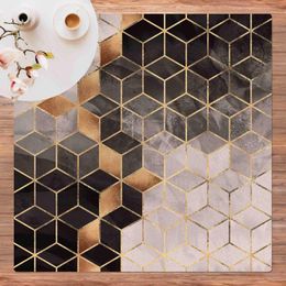 Bilderwelten Kork-Teppich Abstrakt schwarz weiss originell Aquarell - Schwarz Wei&szlig; goldene Geometrie - Geometrisch Wohnzimmer Schlafzimmer