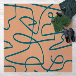 Bilderwelten Kork-Teppich Line Art blau Korkmatte - Abstrakter Linienfluss Blau - Streifen Wohnzimmer Schlafzimmer