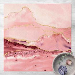 Bilderwelten Kork-Teppich Abstrakt rosa Steinoptik - Abstrakte Berge Rosa mit Goldenen Linien - Beton Wohnzimmer Schlafzimmer