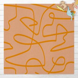 Bilderwelten Kork-Teppich Line Art gelb Korkmatte - Abstrakter Linienfluss Sonnengelb - Streifen Wohnzimmer Schlafzimmer