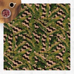 Bilderwelten Kork-Teppich Tropisch gr&uuml;n Korkmatte - Zick Zack Geometrie Dschungel Muster - Deko Wohnzimmer Schlafzimmer