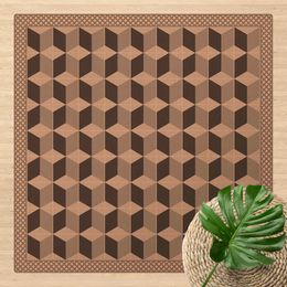 Bilderwelten Kork-Teppich modern grau Fliesenoptik - Geometrische Fliesen Stufenillusion in Grau mit Bord&uuml;re - Geometrisch Wohnzimmer Schlafzimmer
