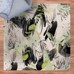 Bilderwelten Kork-Teppich Abstrakt schwarz Korkmatte - Abstraktes Pinselmuster Garten Eden - Deko Wohnzimmer Schlafzimmer
