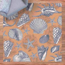 Bilderwelten Kork-Teppich Illustration blau Strand Korkmatte - Muster Nautik Seestern und Muscheln - Landschaft Wohnzimmer Schlafzimmer