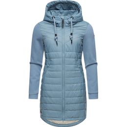 Steppmantel Ragwear "Lucinda Long", Damen, Gr. M (38), blau (stahlblau), Obermaterial: 100% Polyester. Obermaterial &Auml;rmel: 100% Baumwolle. Futter: 100% Polyester. Wattierung: 100% Polyester, figurumspielend Po-bedeckend, hoch geschlossener Ausschnitt, &Auml;rmel ohne &Auml;rmelschlitz normaler Saum, M&auml;ntel Steppmantel, Mantel aus modernem Materialmix mit Kapuze