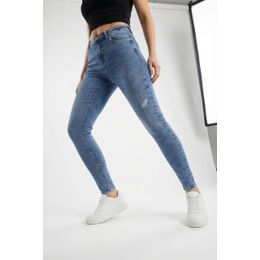 Only Damen Skinny-fit-Jeans "ONLPOWER MID WASIST PUSH UP AZ"light blau denim, Gr. XL, Destroyed-Effekte, unifarben, Denim/Jeans, Obermaterial: 92%