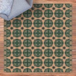 Bilderwelten Kork-Teppich Illustration t&uuml;rkis Fliesenoptik - Geometrischer Fliesenmix Kreise T&uuml;rkis - Deko Wohnzimmer Schlafzimmer