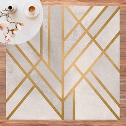 Bilderwelten Kork-Teppich Abstrakt gold originell Aquarell - Art Deco Geometrie Wei&szlig; Gold - Geometrisch Wohnzimmer Schlafzimmer