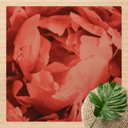 Bilderwelten Kork-Teppich Landhaus rosa Blumen Korkmatte - Pfingstrose Bl&uuml;te Koralle - Rose Wohnzimmer Schlafzimmer