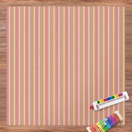 Bilderwelten Kork-Teppich Illustration rosa Korkmatte - No.YK48 Streifen Rosa-Gelb - Streifen Wohnzimmer Schlafzimmer