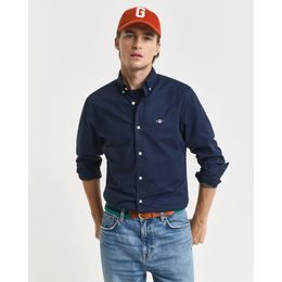 Gant Herren Langarmhemd "Slim Fit Popeline Hemd leichte Baumwolle strapazierf&auml;hig pflegeleicht", blau, Gr. XXL, unifarben, Popeline, Obermaterial: