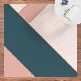 Bilderwelten Kork-Teppich Illustration petrol Korkmatte - Eckiges Geflecht Petrol - Geometrisch Wohnzimmer Schlafzimmer