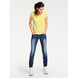 Rundhalsshirt Heine "Rundhals-Shirt", Damen, Gr. 38, gelb, 50% Polyester, 50% Viskose, unifarben, Rundhals, Shirts Rundhalsshirt