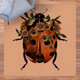 Bilderwelten Kork-Teppich Illustration rot Tiere Korkmatte - Illustration floraler Marienk&auml;fer - Insekten Wohnzimmer Schlafzimmer