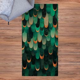 Bilderwelten Kork-Teppich Abstrakt t&uuml;rkis originell Aquarell - Federn Gold T&uuml;rkis - Geometrisch Wohnzimmer Schlafzimmer
