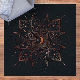 Bilderwelten Kork-Teppich Illustration blau Weltkarte Korkmatte - Astrologie Mond Magie Blau Gold - Himmel Wohnzimmer Schlafzimmer