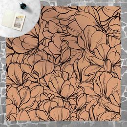 Bilderwelten Kork-Teppich Illustration schwarz weiss Korkmatte - Magnolien Bl&uuml;tenmeer Schwarz Wei&szlig; - Deko Wohnzimmer Schlafzimmer