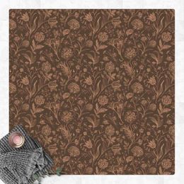 Bilderwelten Kork-Teppich Vintage grau Korkmatte - Blumentanz auf Grau - Pflanzen Wohnzimmer Schlafzimmer