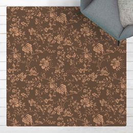 Bilderwelten Kork-Teppich Vintage grau Korkmatte - Blumenranken auf Grau - Pflanzen Wohnzimmer Schlafzimmer