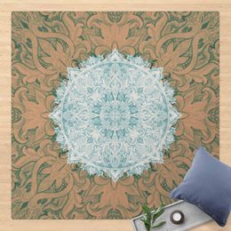 Kork-Teppich - Mandala Aquarell Ornament t&uuml;rkis - modern t&uuml;rkis originell Aquarell Ornamente Wohnzimmer Schlafzimmer