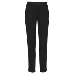 Damen Homewearhose, BENCH. LOUNGEWEAR, Gr. 32, schwarz, Interlock, Obermaterial: 60% Baumwolle, 40% Polyester, Glitzerstreifen, unifarben, Basic,