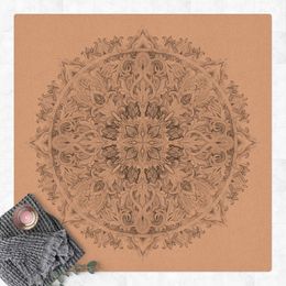 Kork-Teppich - Mandala Aquarell Ornament schwarz wei&szlig; - modern schwarz weiss originell Aquarell Ornamente Wohnzimmer Schlafzimmer